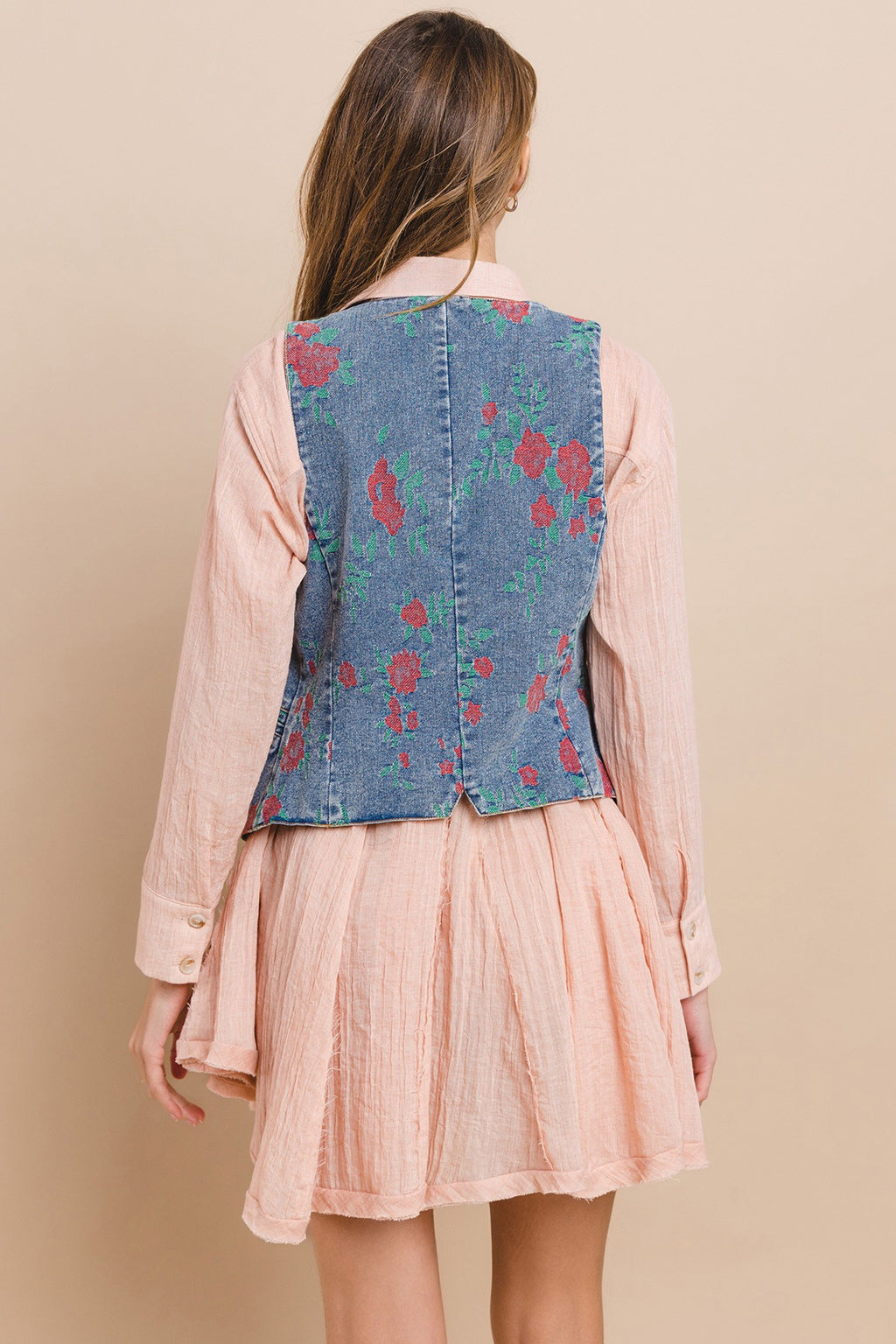 VINTAGE FLORAL EMBROIDERED STRUCTURED DENIM VEST W6318JID – Wisteria Lane