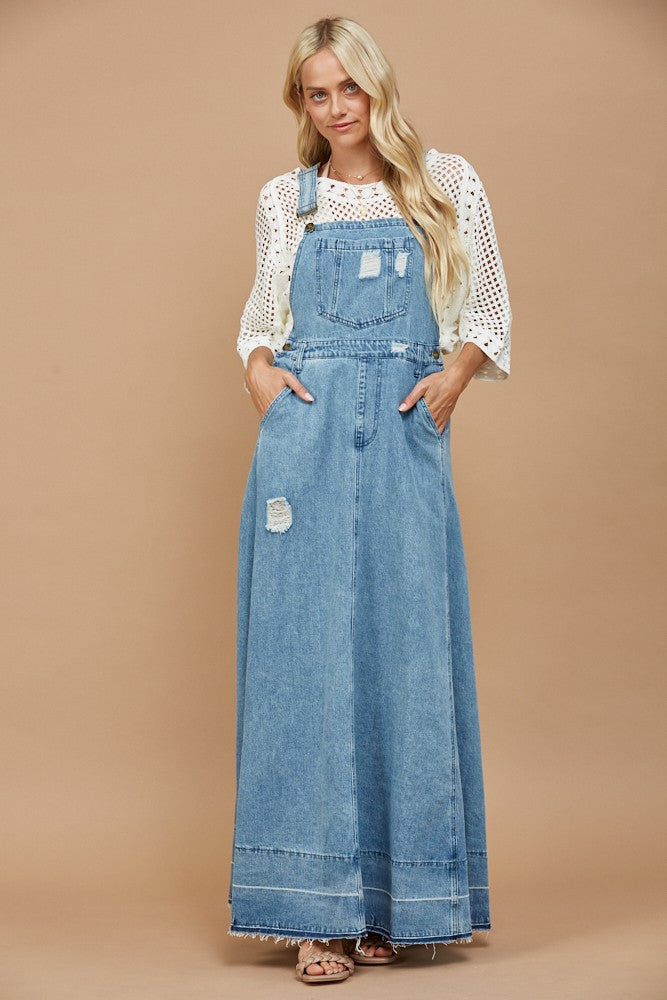 OVERALL DENIM MAXI DRESS W5324SIA – Wisteria Lane